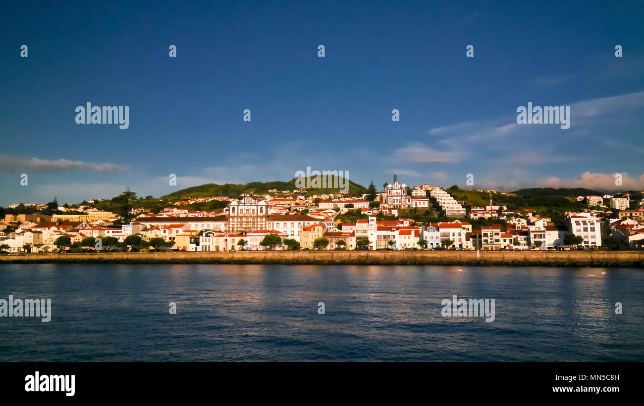 Sea view to Horta marina and city at Faial island, Azores, Portugal ...