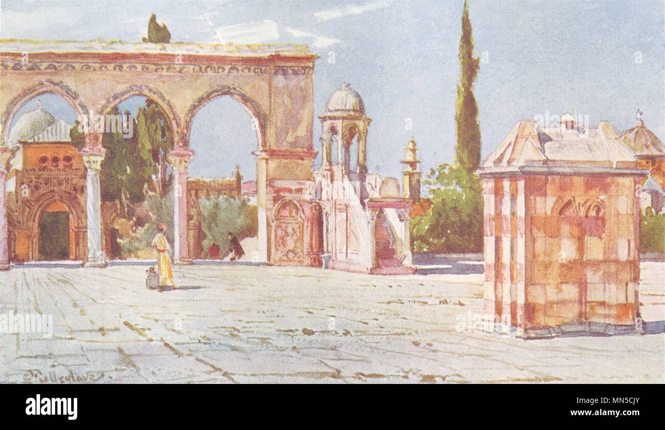 JERUSALEM. Summer pulpit south porch of Mosque Omar(dome Rock) 1902 old ...