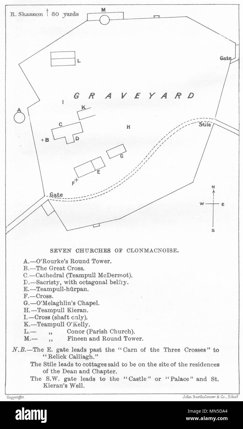 IRELAND. Seven Churches of Clonmacnoise 1906 old antique map plan chart ...