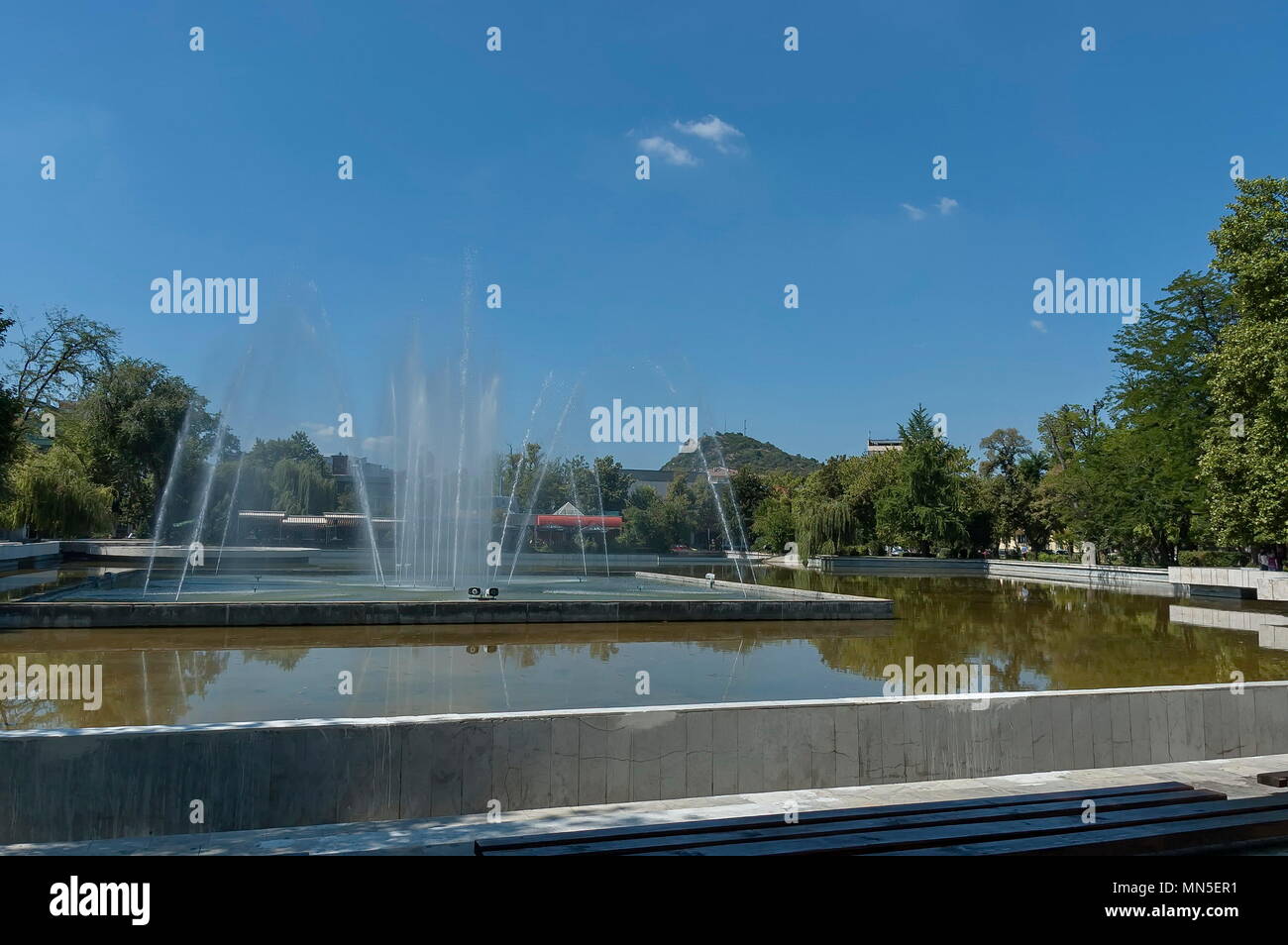 Beauty landscape of many fountain with different programme in public ...