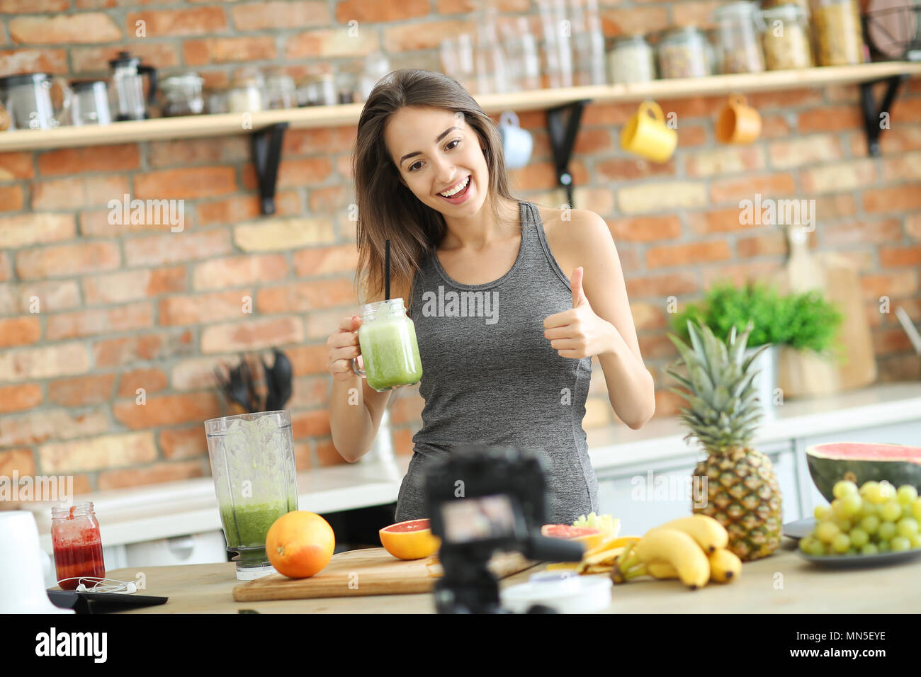 Food vlogger in the kitchen Stock Photo - Alamy
