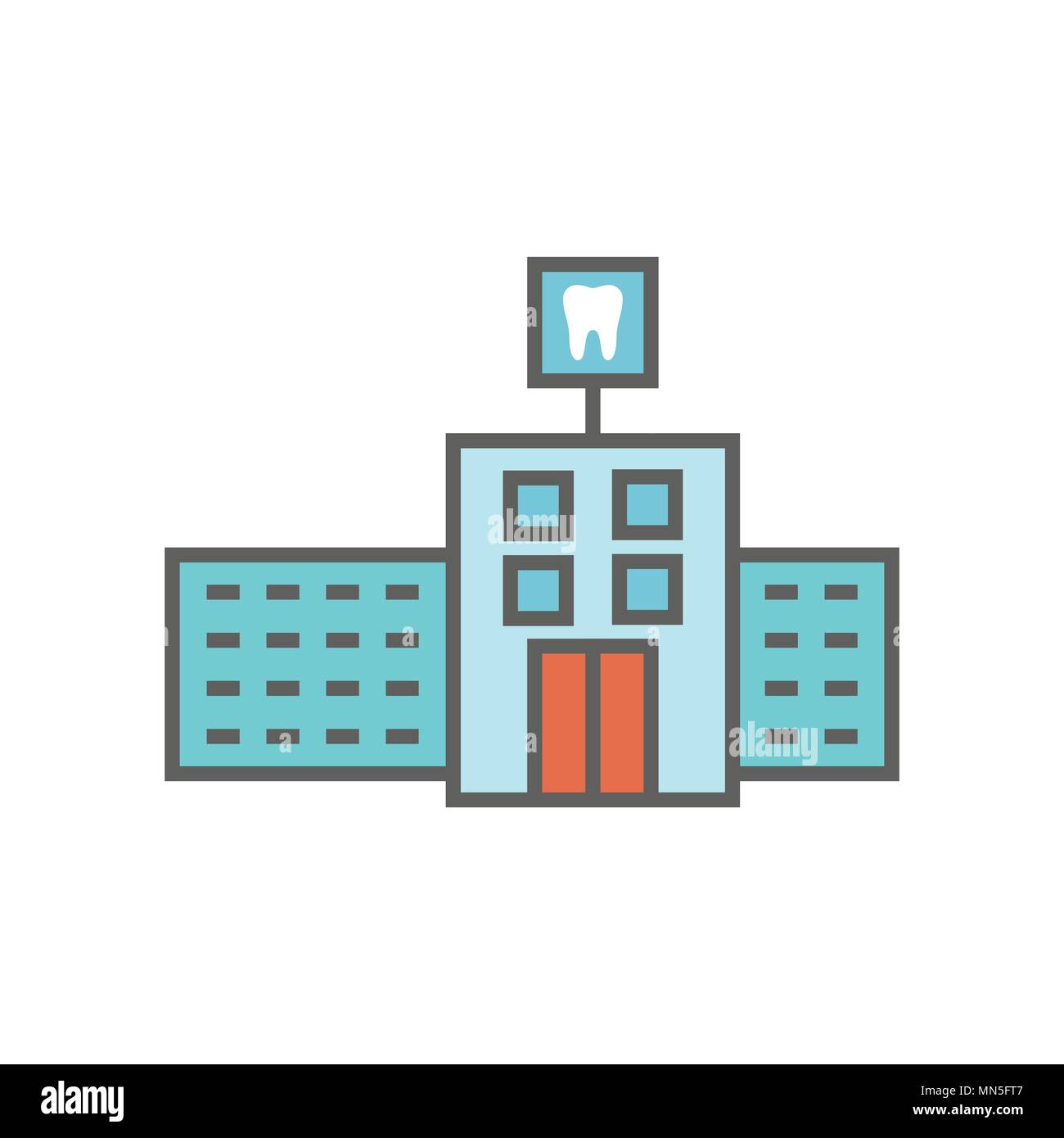 Dentist location icon w dental images, dental building with windows ...