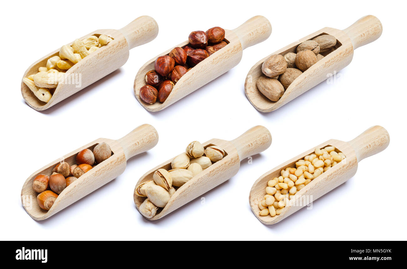 Set of Scoops full of nuts isolated on white Stock Photo - Alamy
