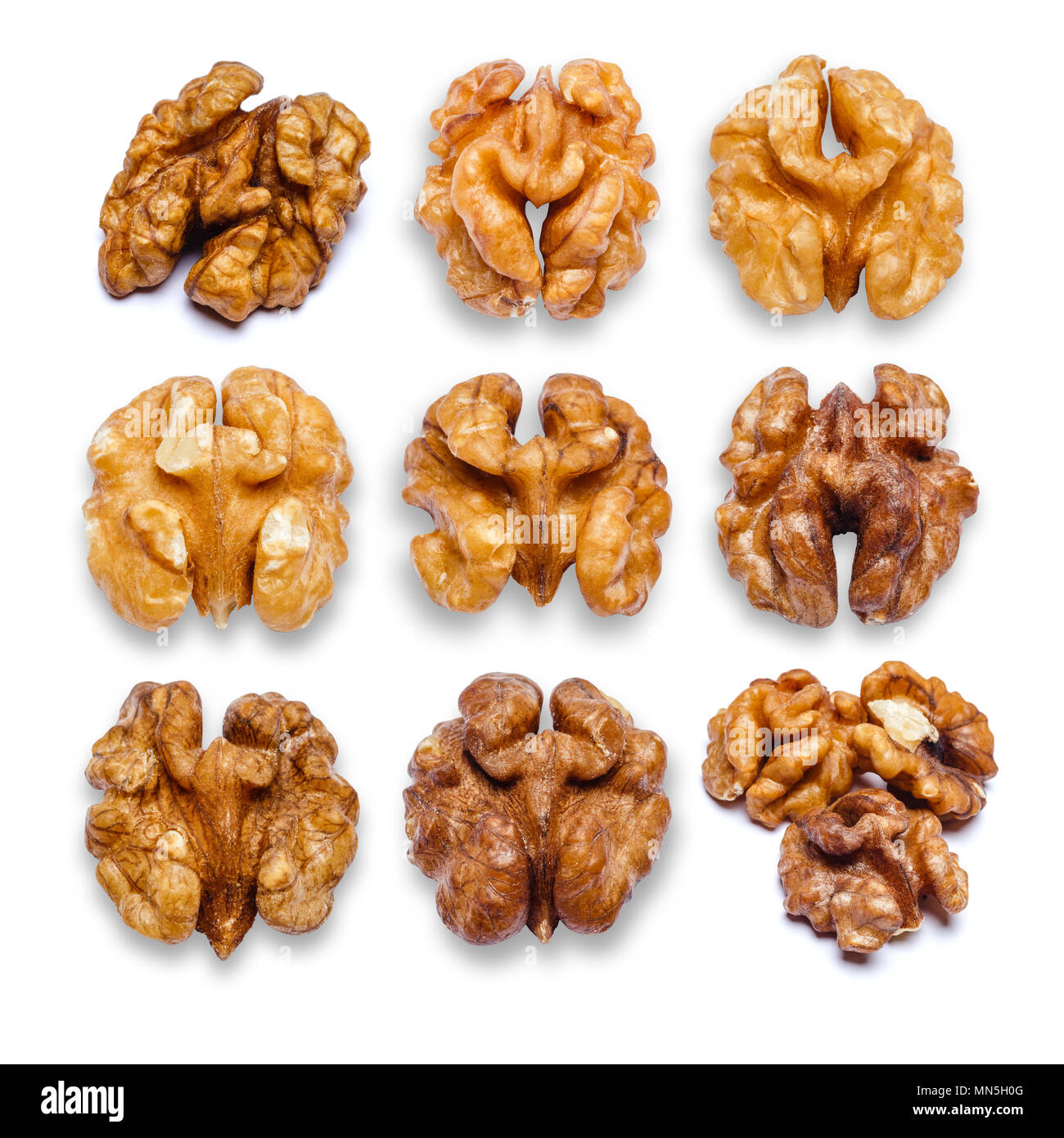 Set of shelled Walnut peeled isolated on white Stock Photo - Alamy