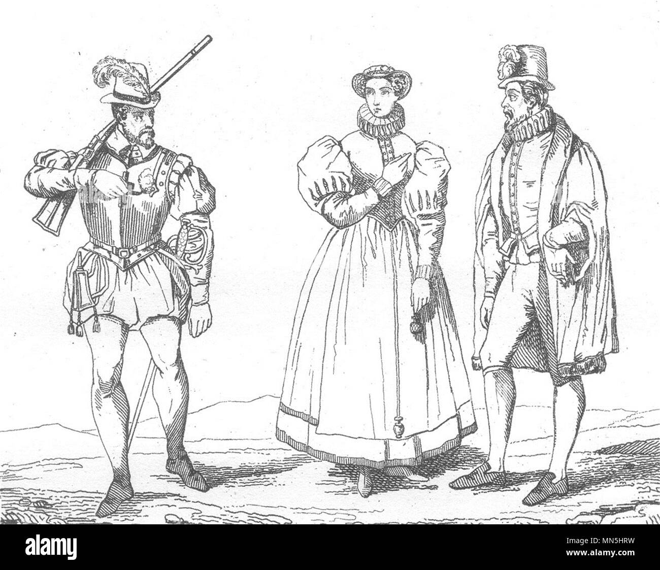 PARIS. Paris. Costumes du temps de la Ligue 1835 old antique print ...