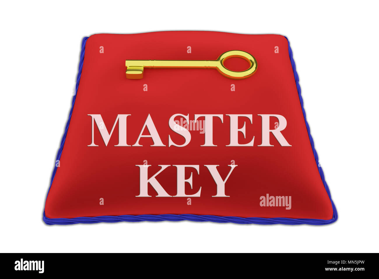 3D illustration of MASTER KEY Title on red velvet pillow near a golden ...