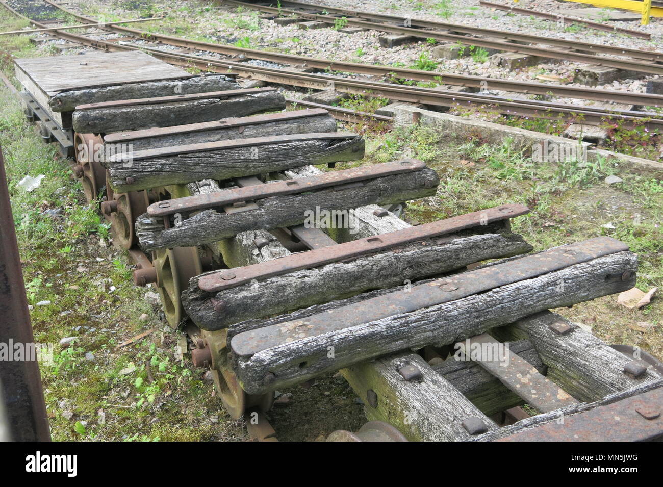 Close-up of historic, double-sided flanges to keep the heavily-laden ...