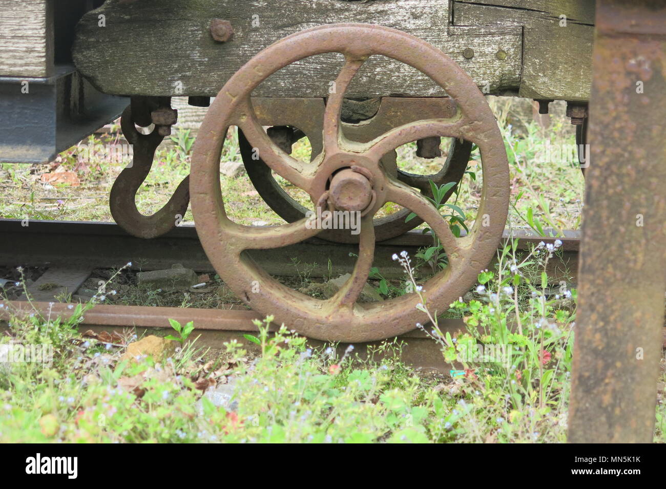 Close-up of historic, double-sided flanges to keep the heavily-laden ...
