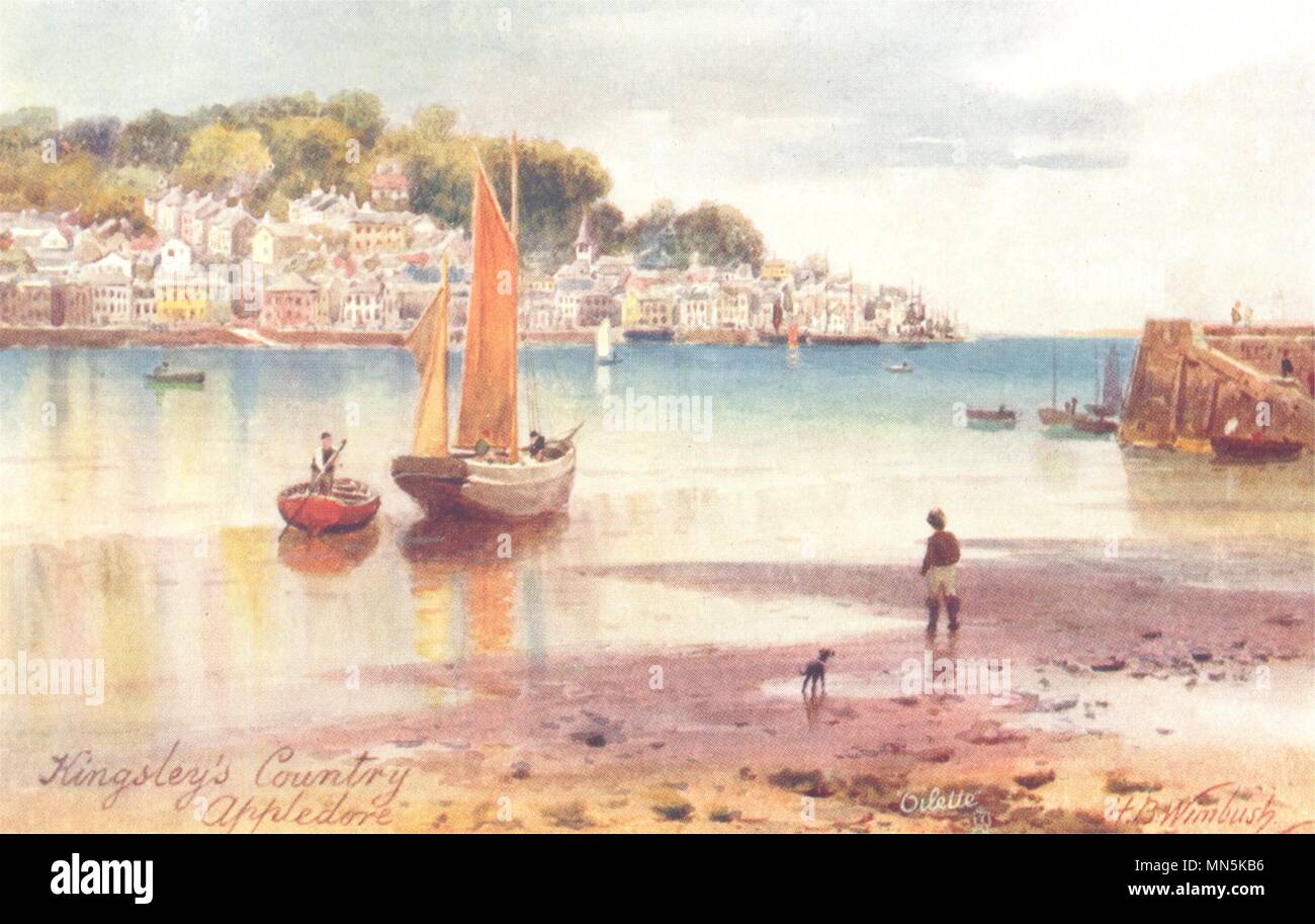 APPLEDORE. The Harbour. North Devon 1906 old antique vintage print ...