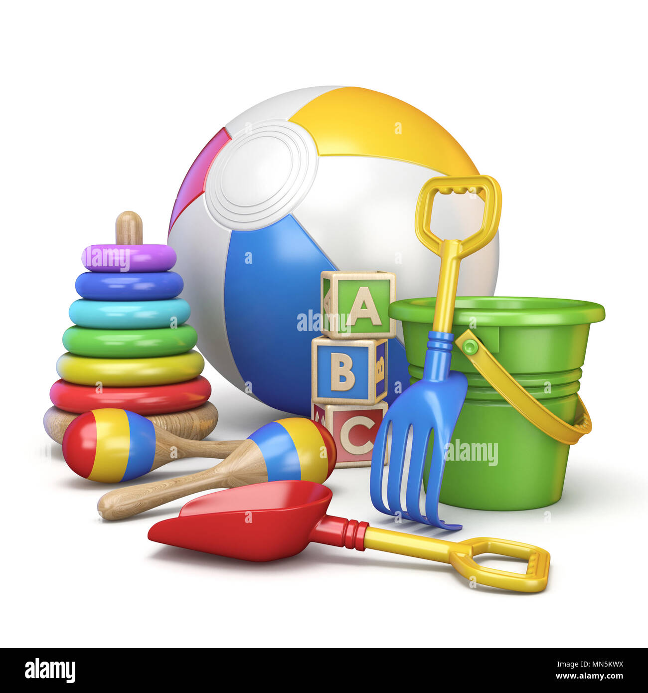 Colorful kids toys concept 3D rendering illustration isolated on white ...