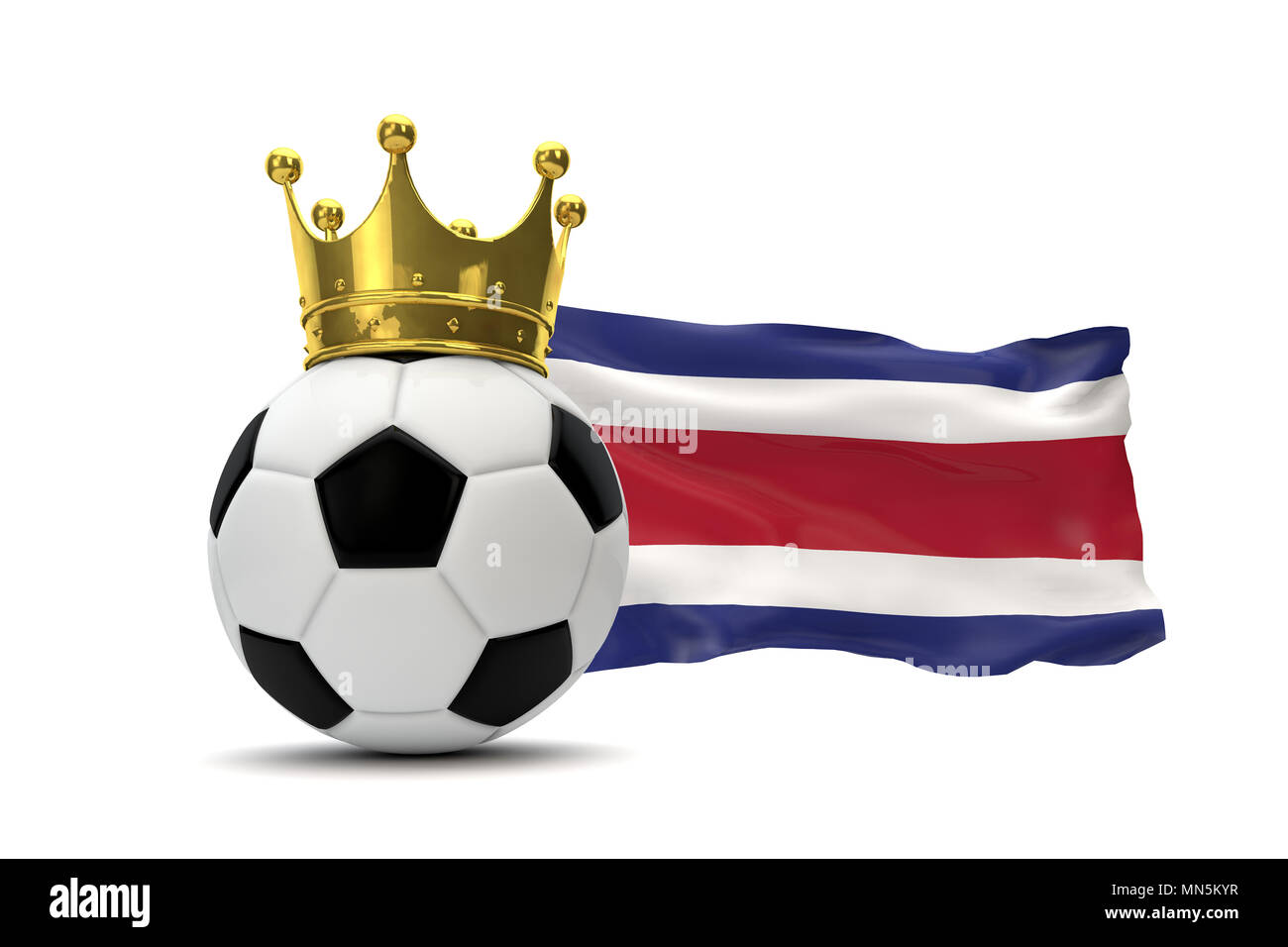 Costa Rica flag and soccer ball with gold crown. 3D Rendering Stock ...