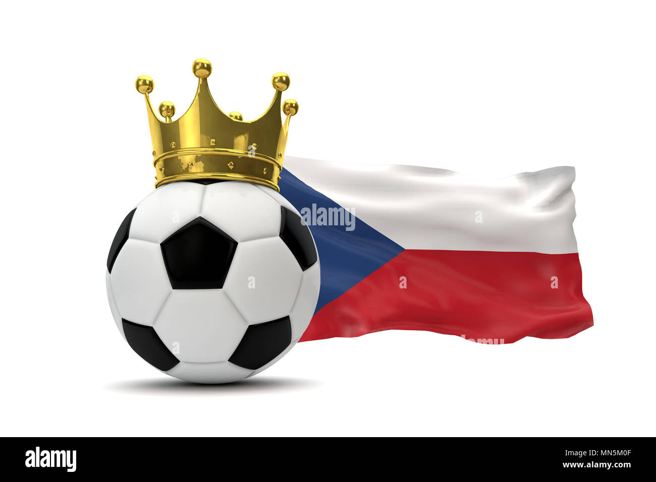 Czech Republic flag and soccer ball with gold crown. 3D Rendering Stock ...