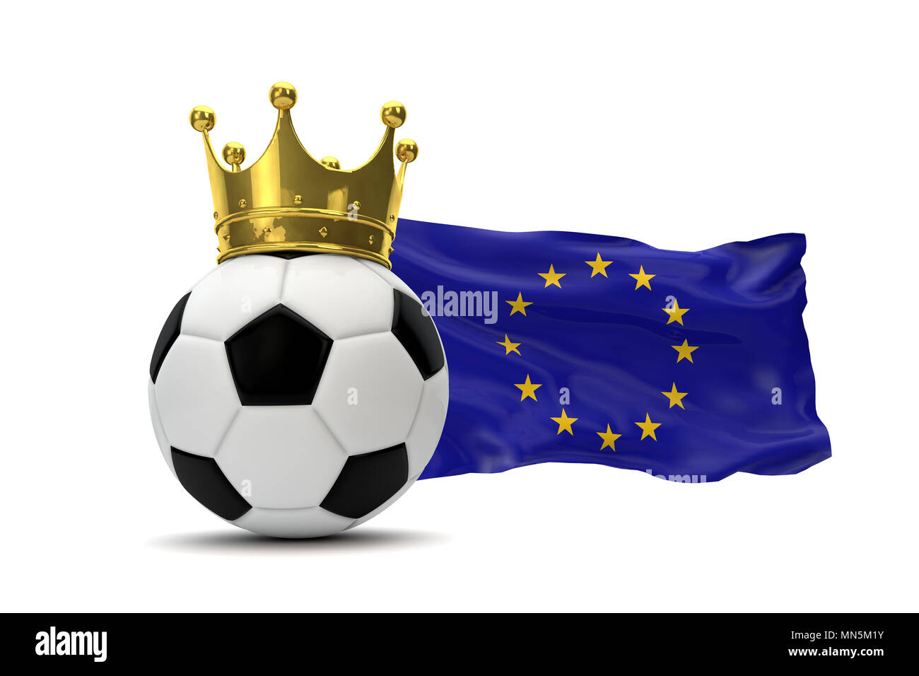 European Union flag and soccer ball with gold crown. 3D Rendering Stock ...