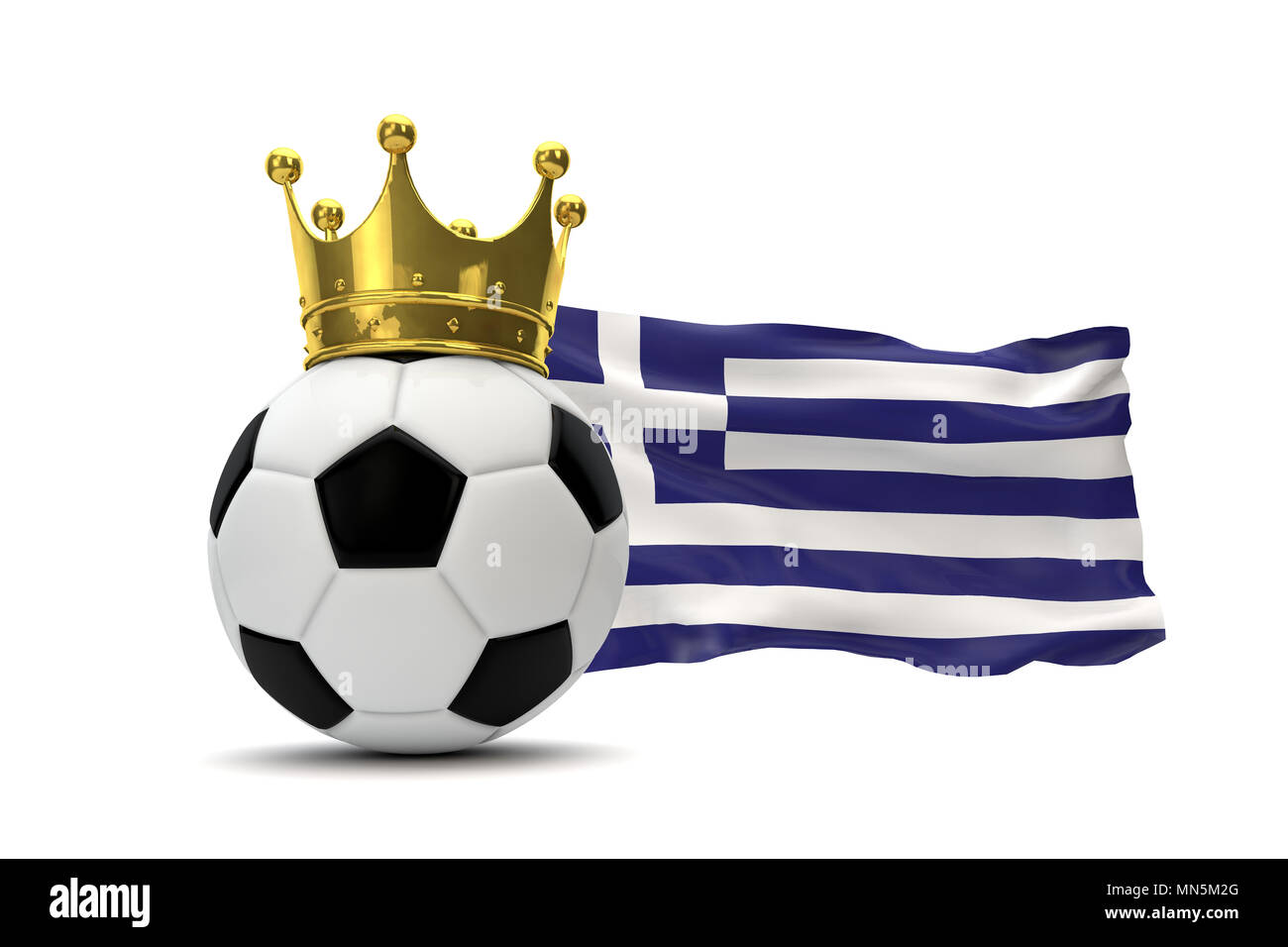 Greece flag and soccer ball with gold crown. 3D Rendering Stock Photo ...