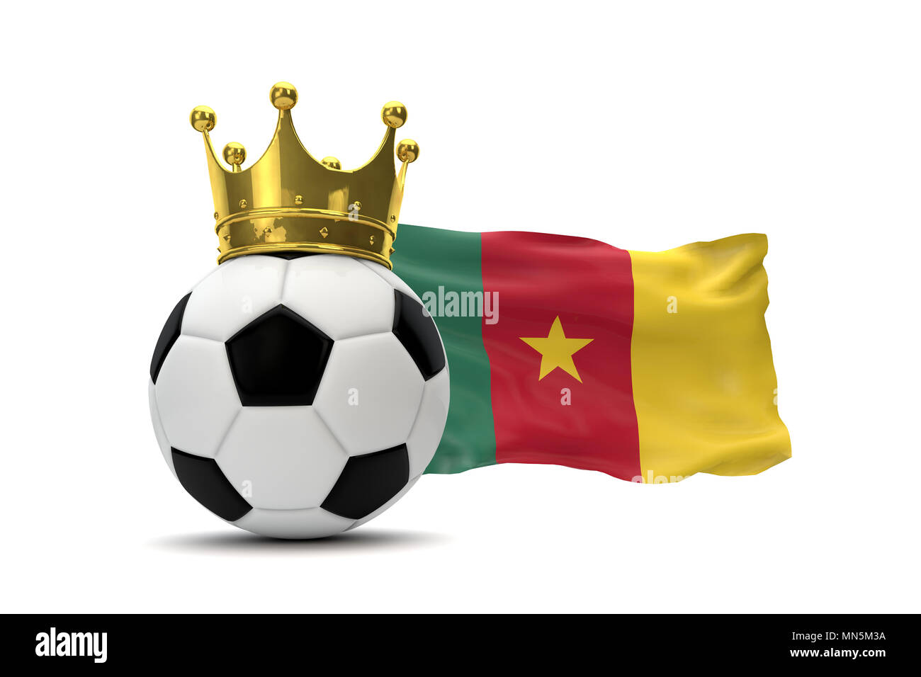 Cameroon flag and soccer ball with gold crown. 3D Rendering Stock Photo ...