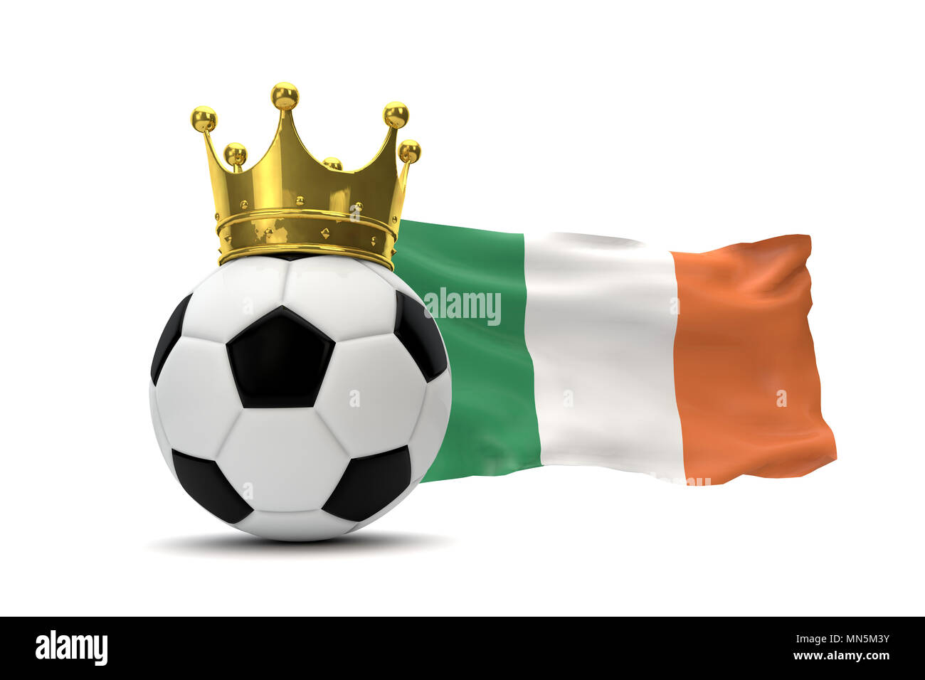 Ireland flag and soccer ball with gold crown. 3D Rendering Stock Photo ...
