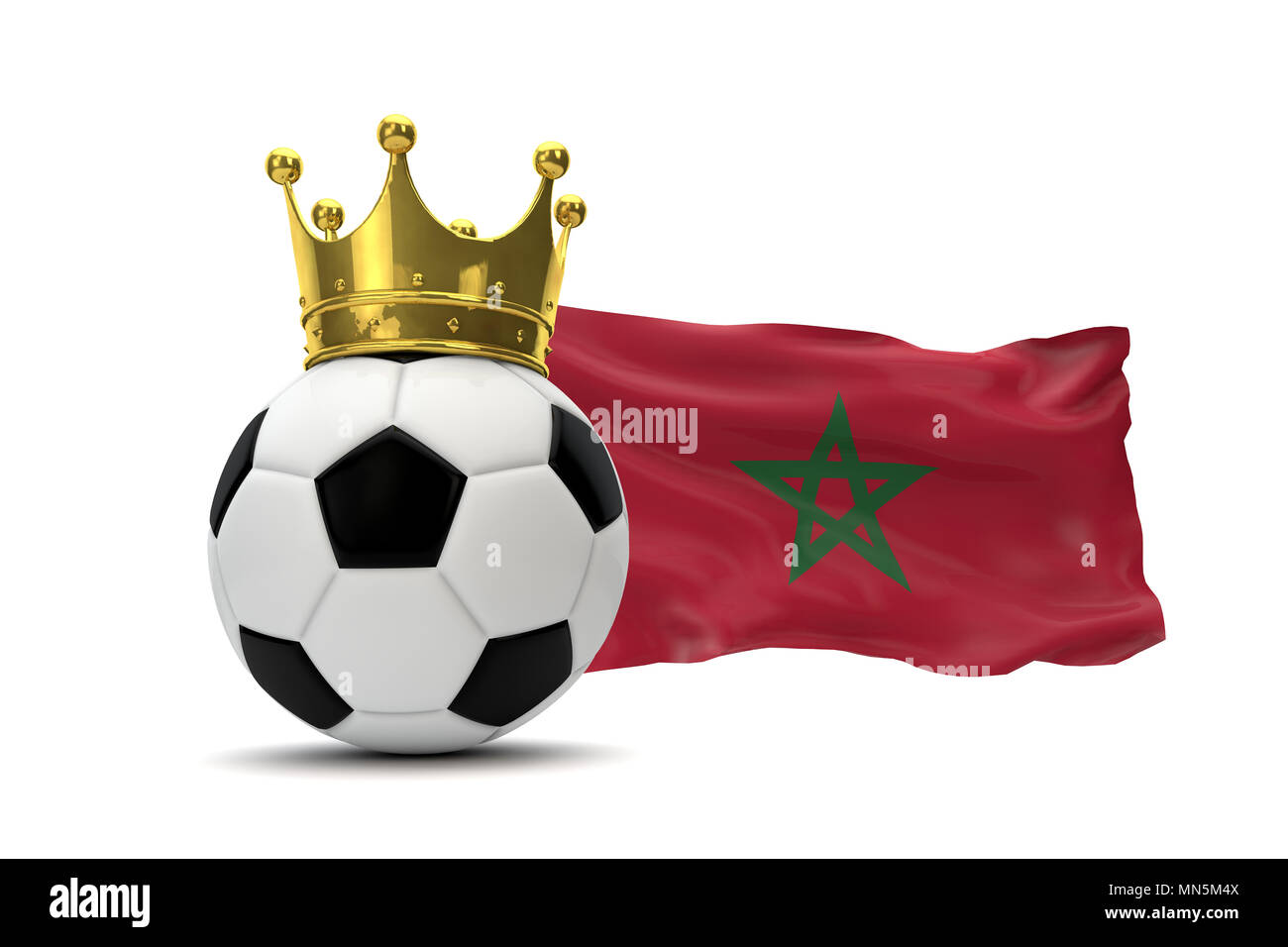 Morocco flag and soccer ball with gold crown. 3D Rendering Stock Photo ...