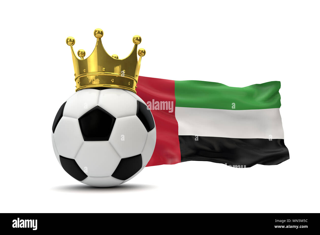 United Arab Emirates flag and soccer ball with gold crown. 3D Rendering ...