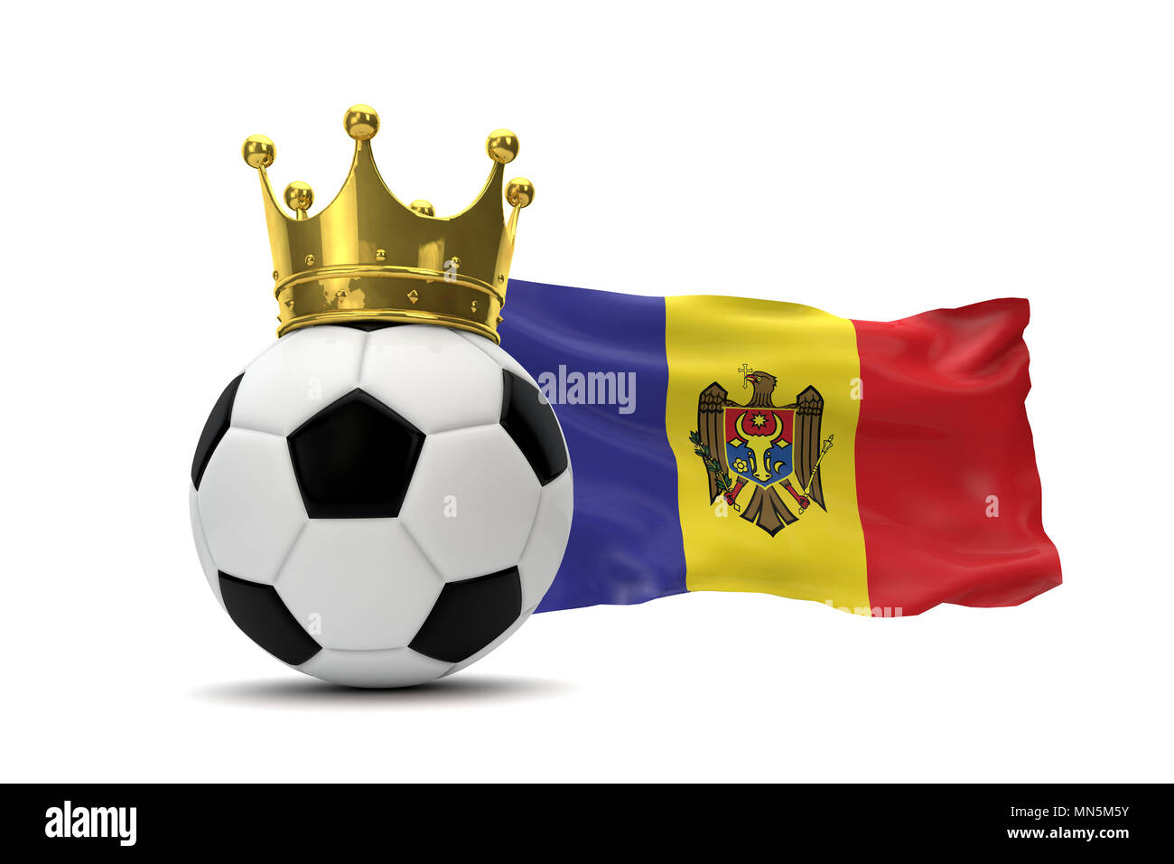 Moldova flag and soccer ball with gold crown. 3D Rendering Stock Photo ...