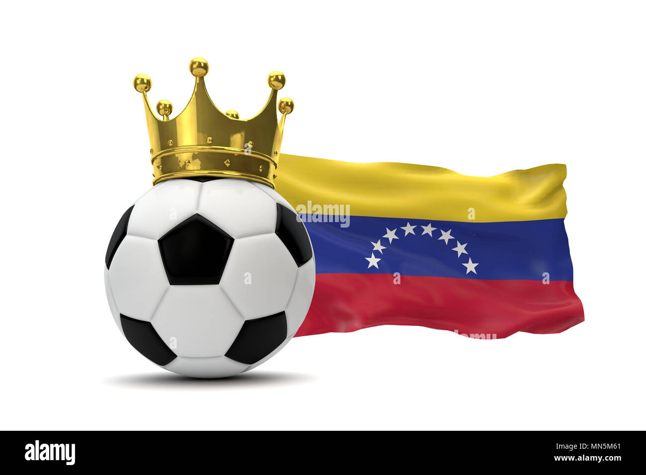 Venezuela flag and soccer ball with gold crown. 3D Rendering Stock ...