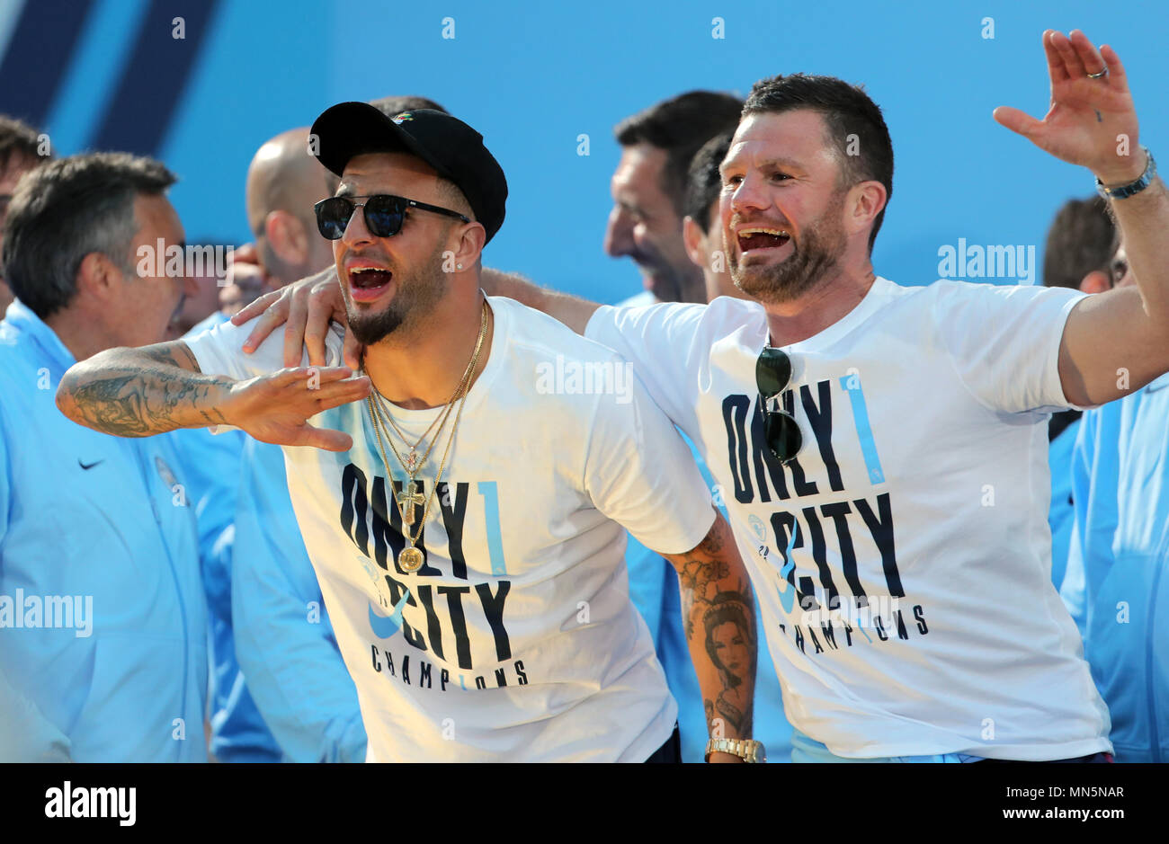 Manchester City's Kyle Walker (left) celebrates during the Premier ...