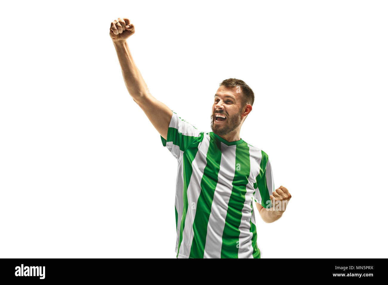 Irish fan celebrating on white background Stock Photo - Alamy