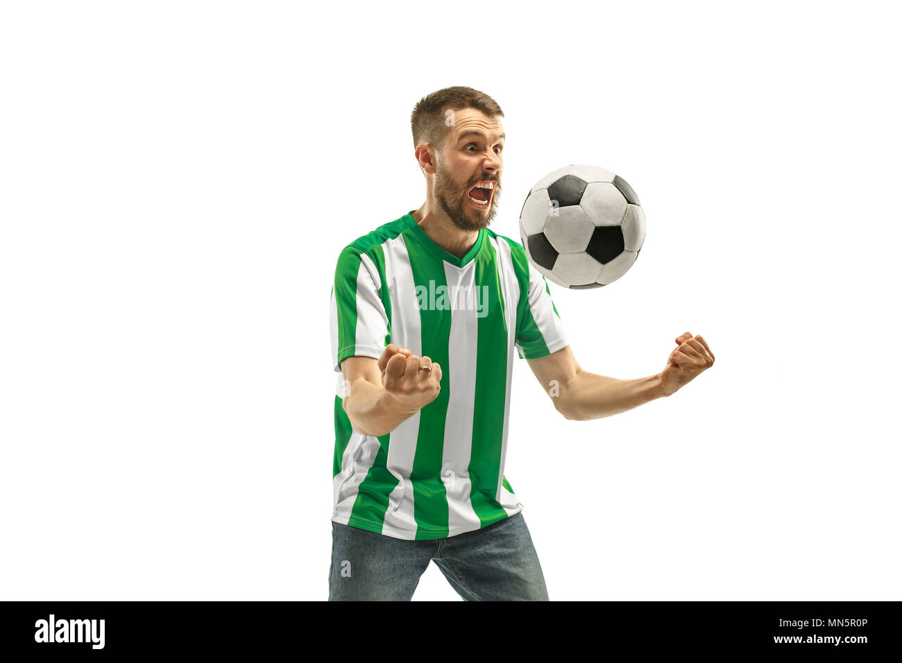 Irish fan celebrating on white background Stock Photo - Alamy