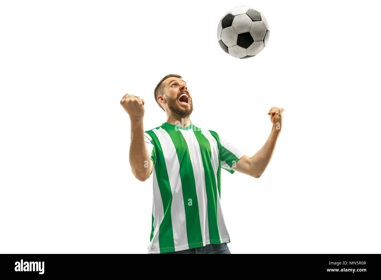 Irish fan celebrating on white background Stock Photo - Alamy