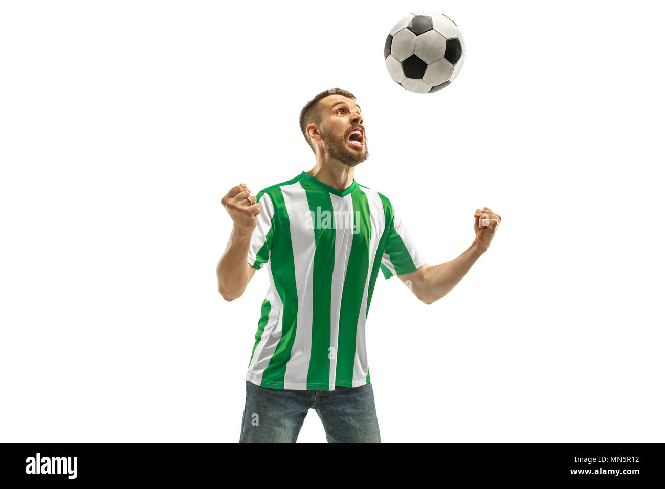 Irish fan celebrating on white background Stock Photo - Alamy