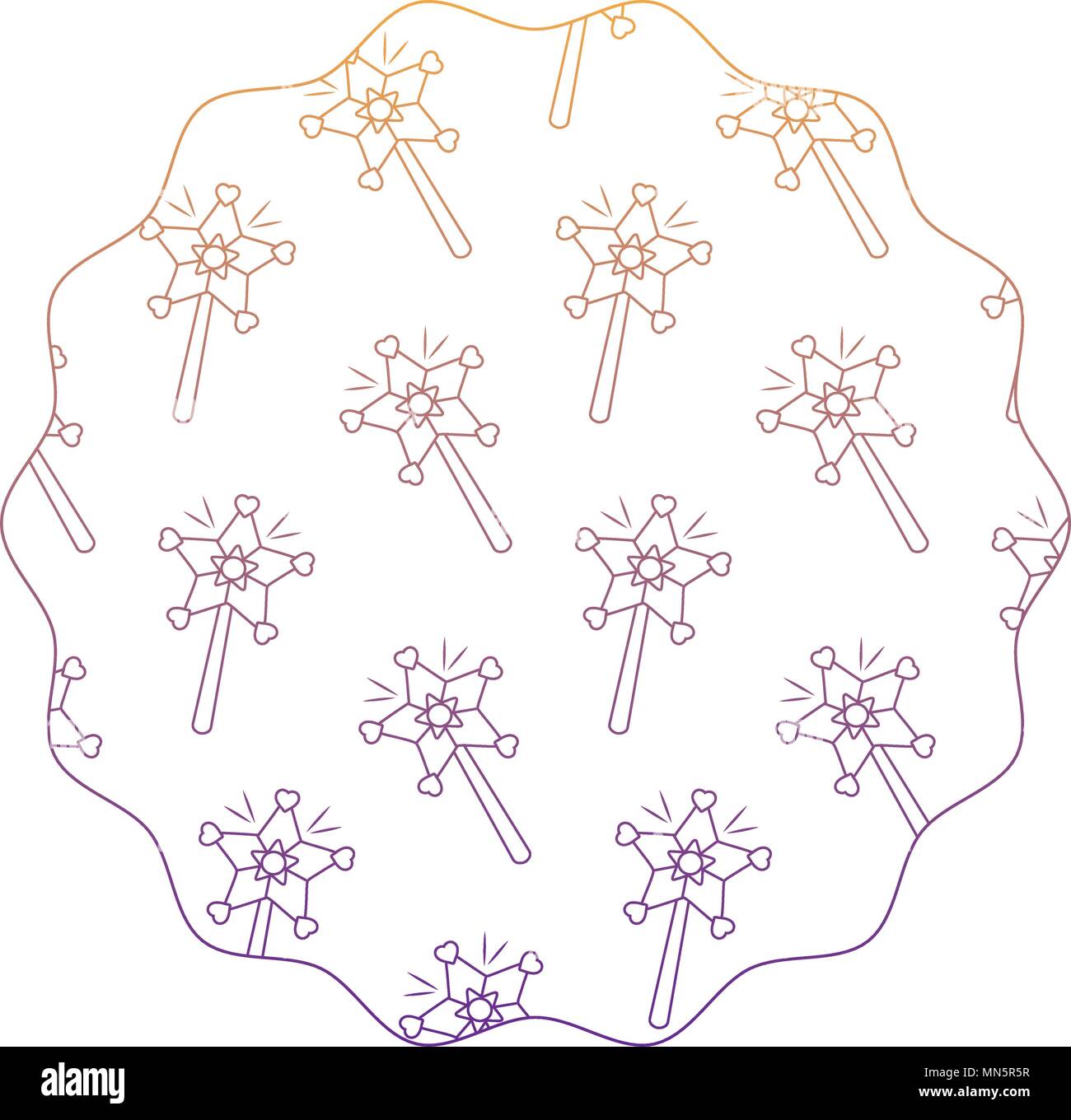 circular frame with magic wands pattern over white background, vector ...