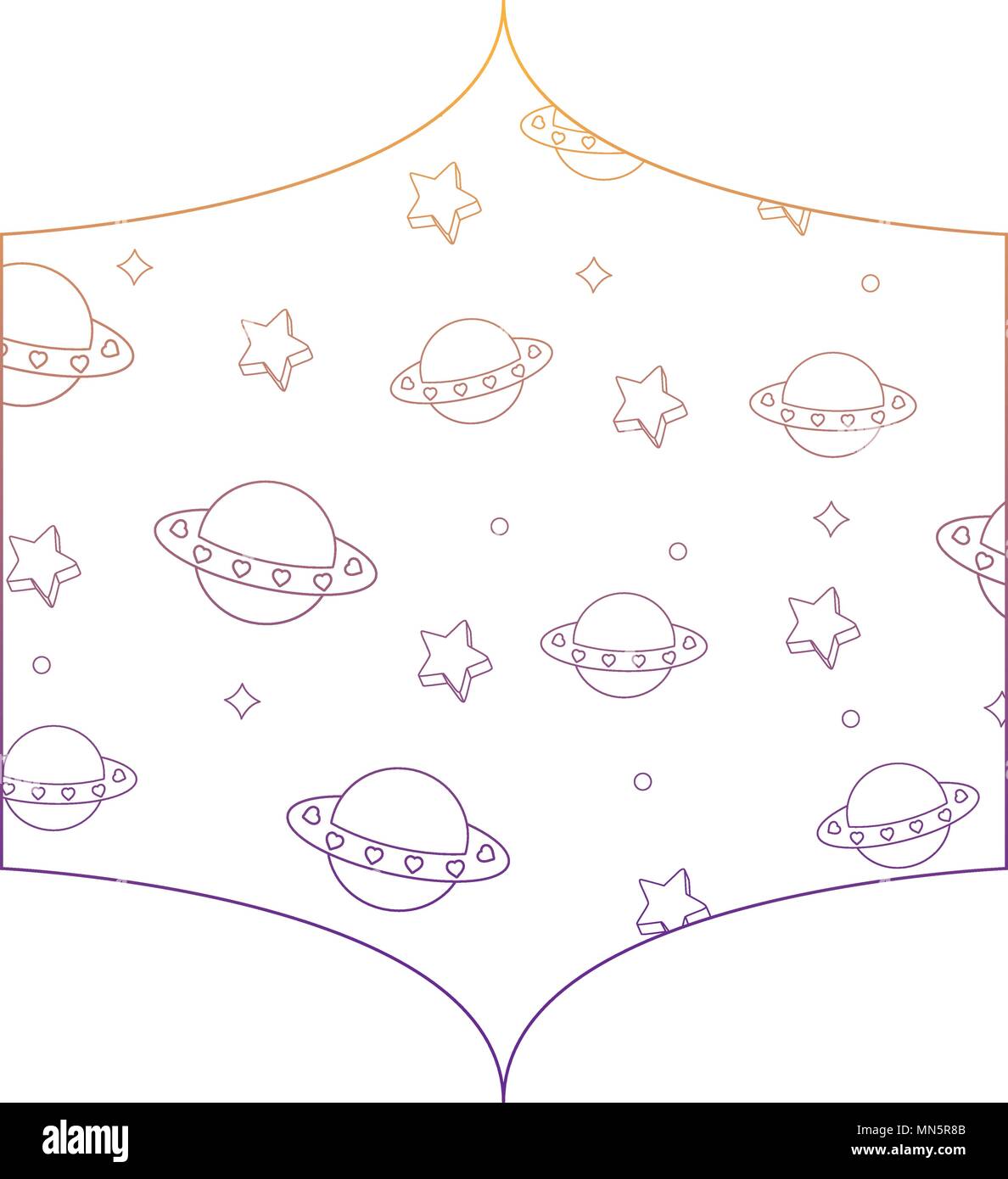 decorative frame with ufo and stars pattern over white background ...