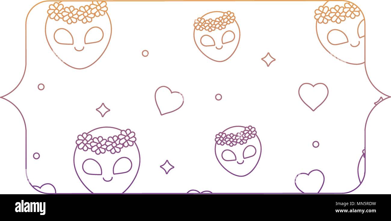 banner with alien and hearts pattern over white background, vector ...