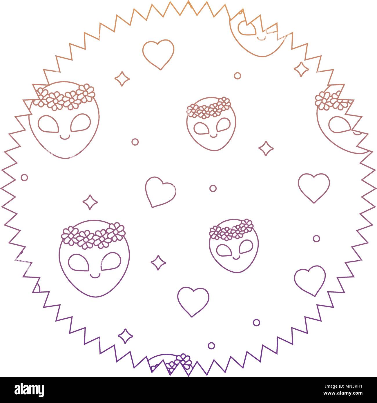 seal stamp with alien and hearts pattern over white background, vector ...