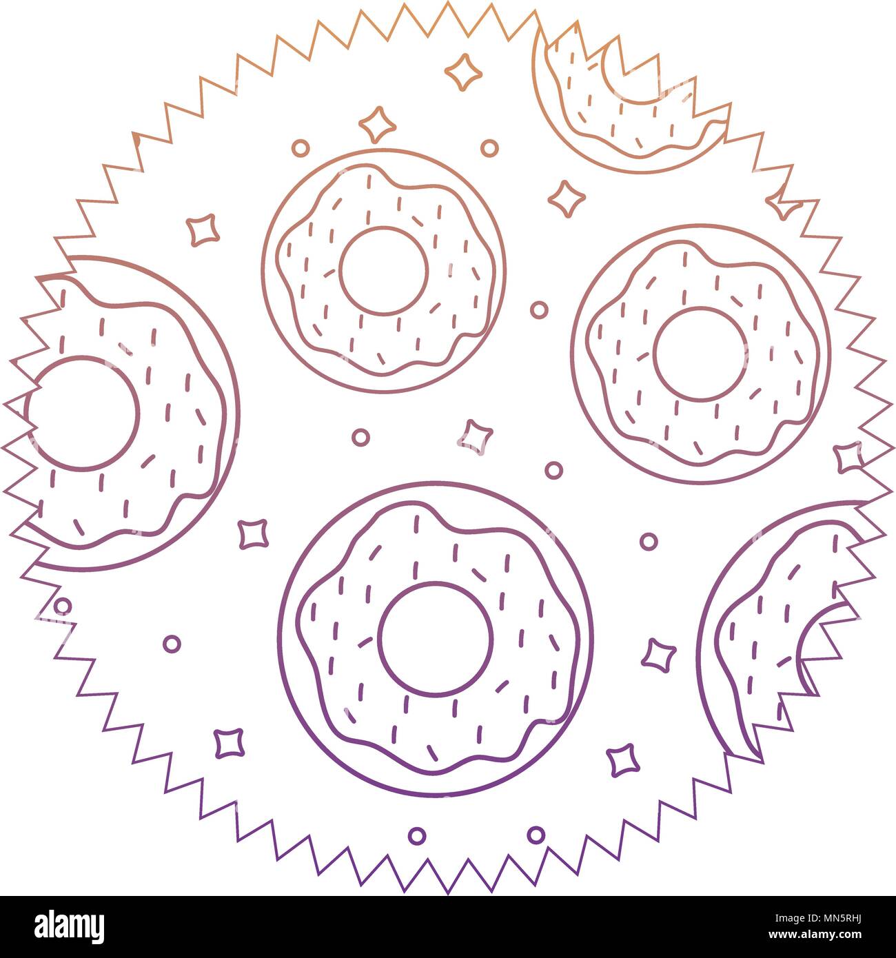 seal stamp with sweet donuts pattern over white background, vector ...