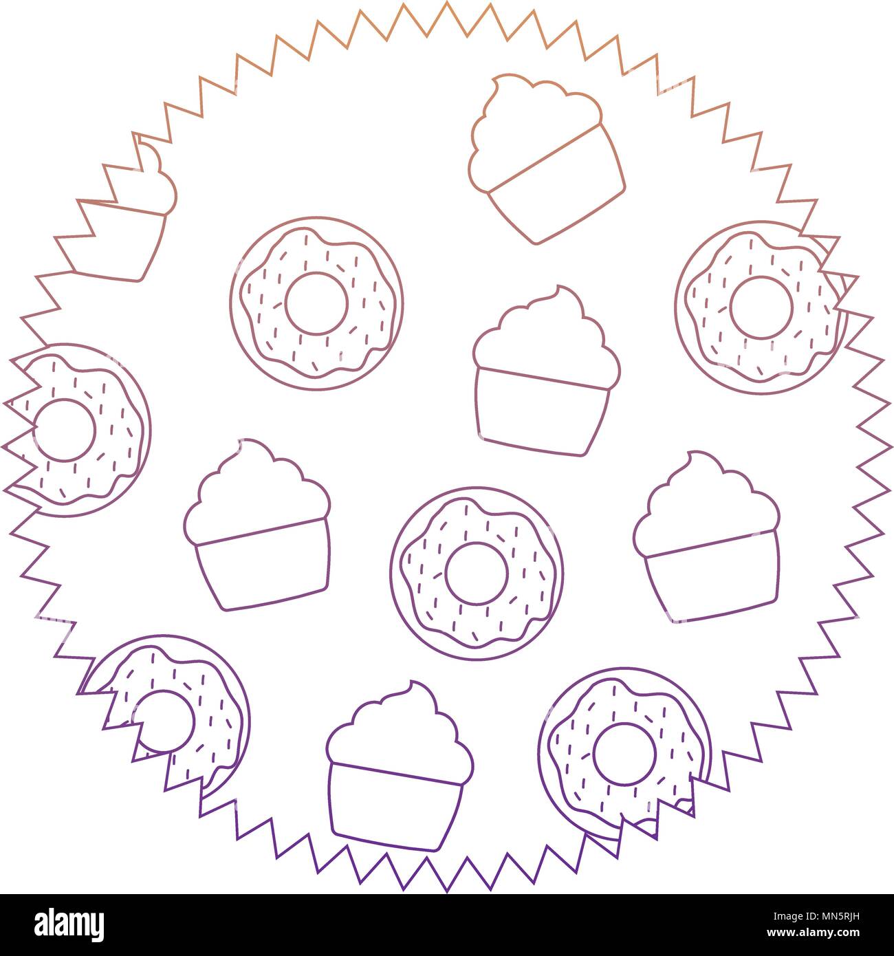 seal stamp with donuts and muffins pattern over white background ...