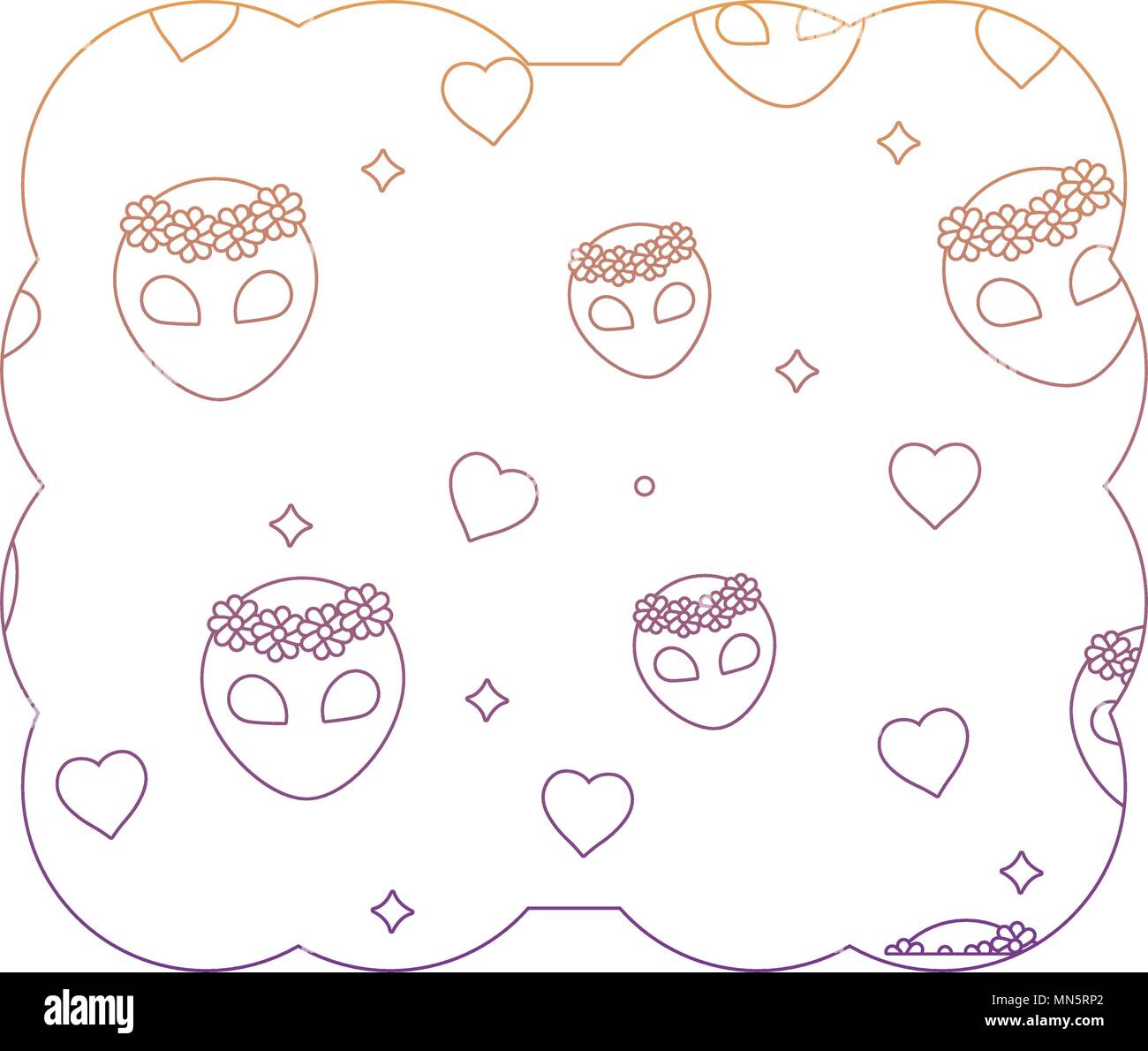 decorative frame with alien and hearts pattern over white background ...