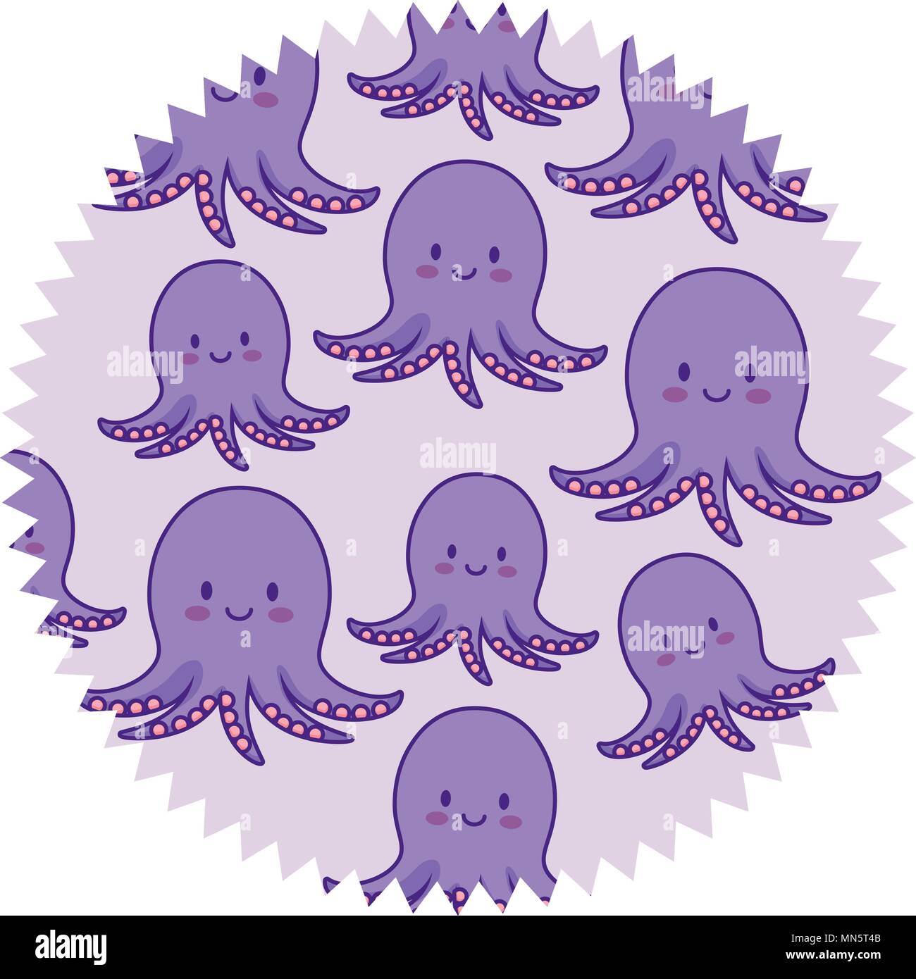 seal stamp with cute octopus pattern over white background, colorful ...