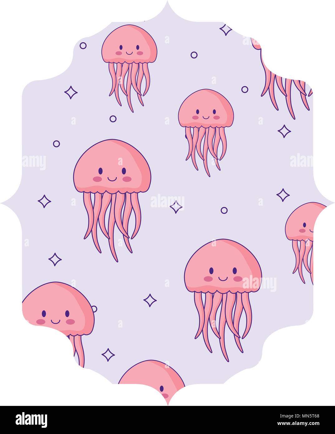 arabic frame with cute jellyfish pattern over white background ...
