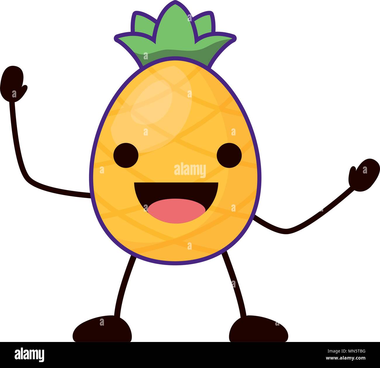 kawaii happy pineapple icon over white background, vector illustration ...