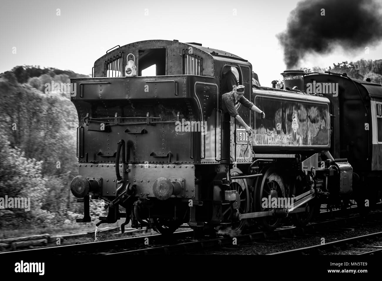 Old steam powered locomotive railway Black and White Stock Photos ...