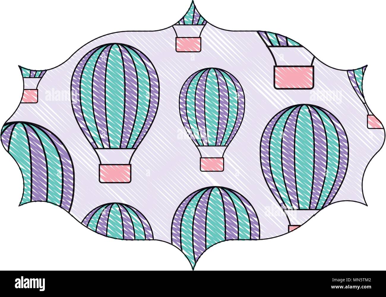 arabic frame with hot air balloons pattern over white background ...