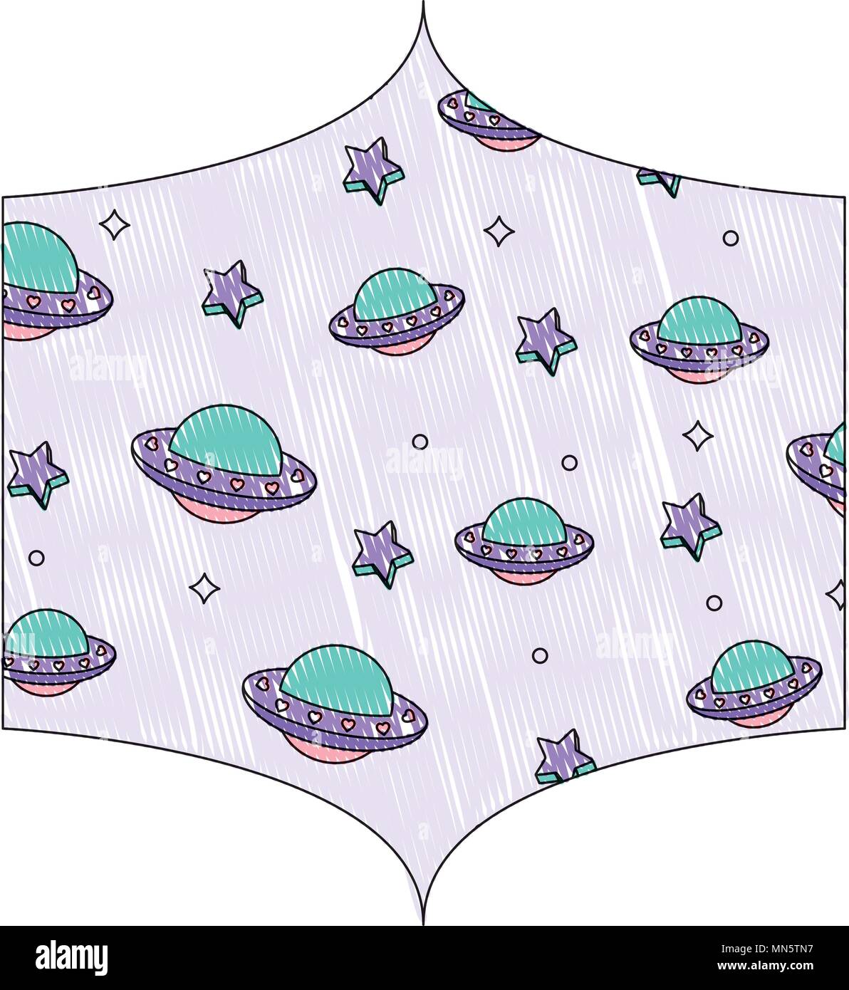 decorative frame with ufo and stars pattern over white background ...