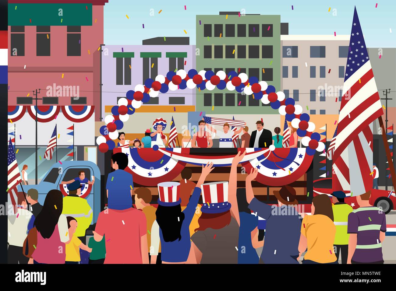 A vector illustration of People Celebrating Fourth of July Parade Stock ...