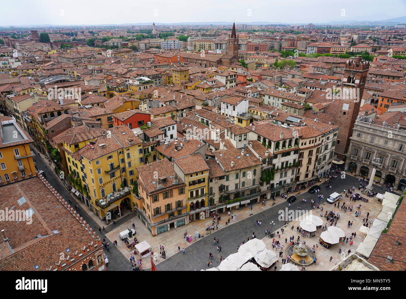 View of buildings and roofs in the old city of Verona, Italy, seen from ...