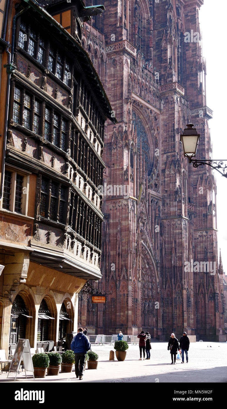 Medieval Strasbourg, Large timber-framed building with Cathedral of ...
