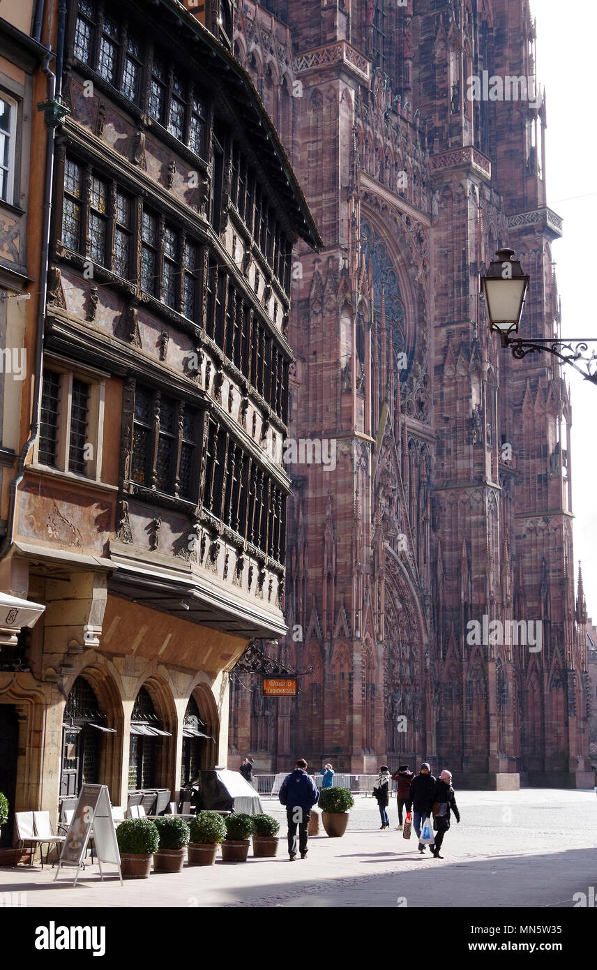 Medieval Strasbourg, Large timber-framed building with Cathedral of ...