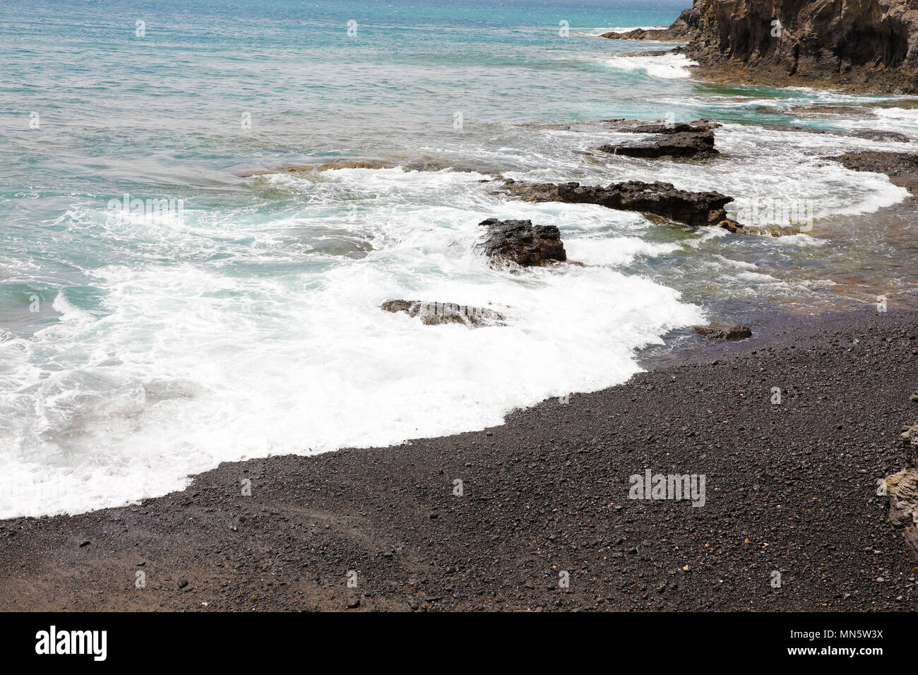 Lanzarote black volcanic sand beach, Canary Islands Stock Photo - Alamy