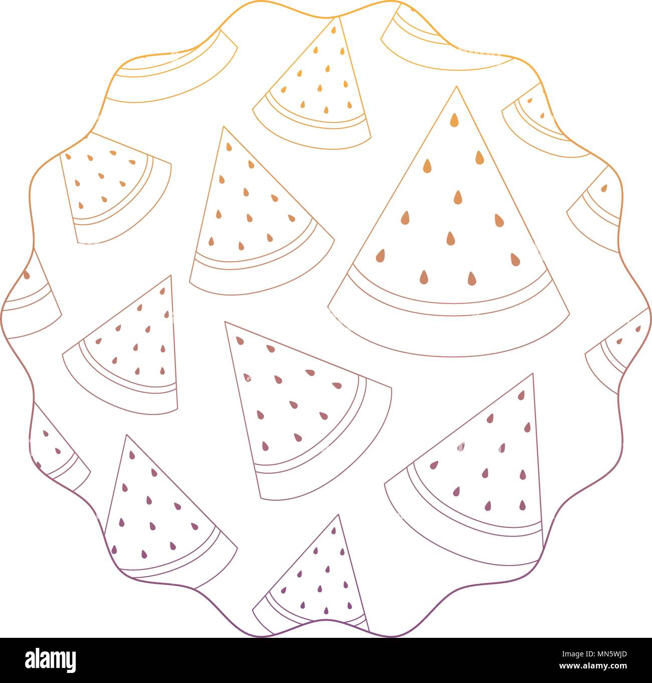 circular frame with watermelon pattern over white background, vector ...