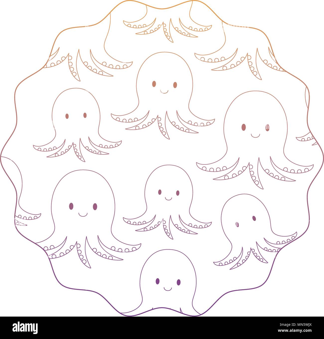 circular frame with cute octopus pattern over white background, vector ...