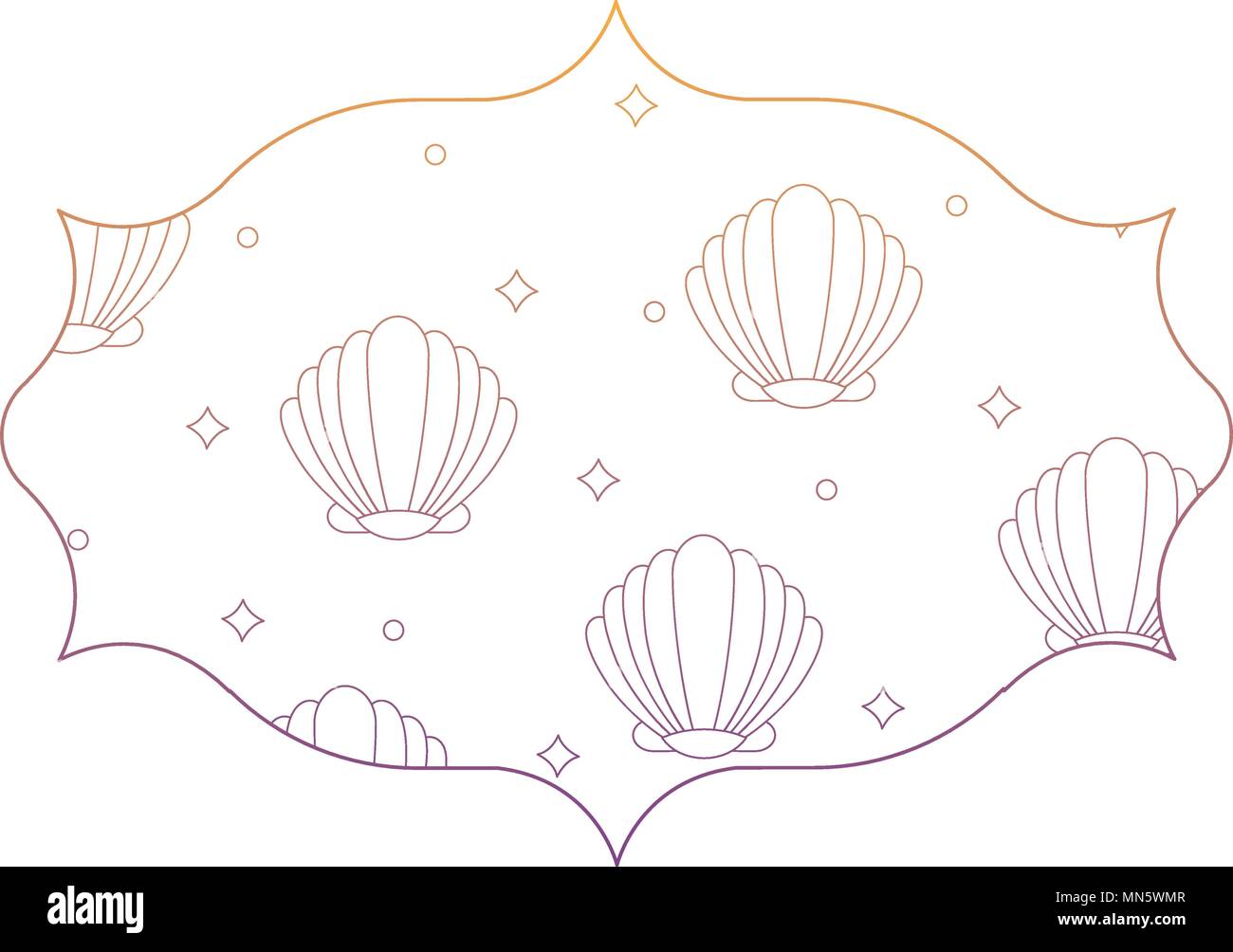 arabic frame with seashell pattern over white background, vector ...